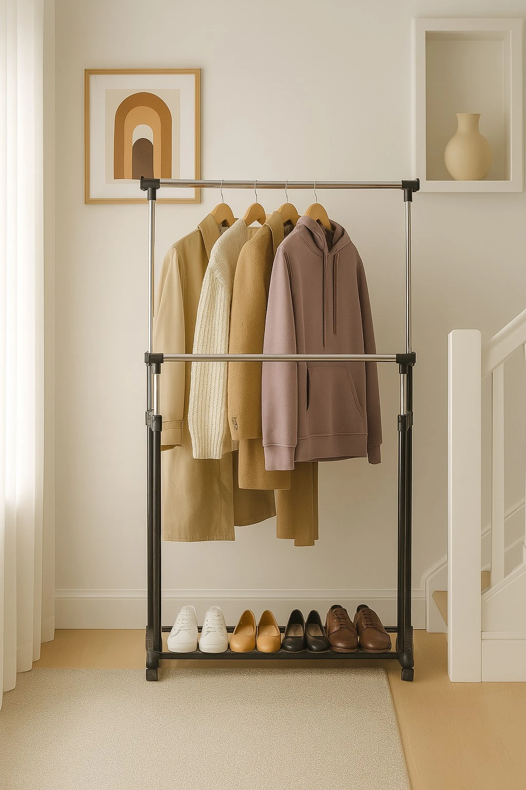 Stand haine dublu, negru, 83x43x94-168 cm - Unic Spot